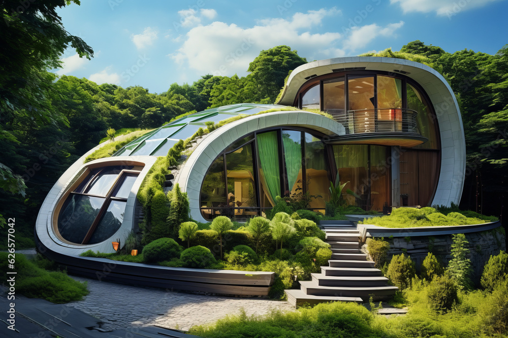 Futuristic eco-house, representing the cutting-edge architecture of ...