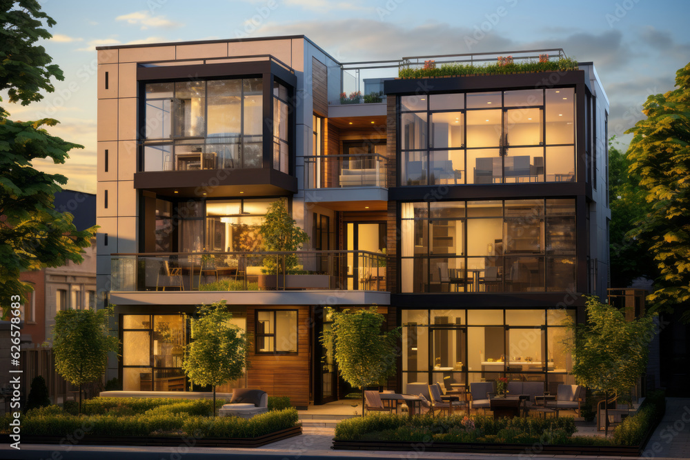 Modern urban townhouse, representing the contemporary architecture of ...