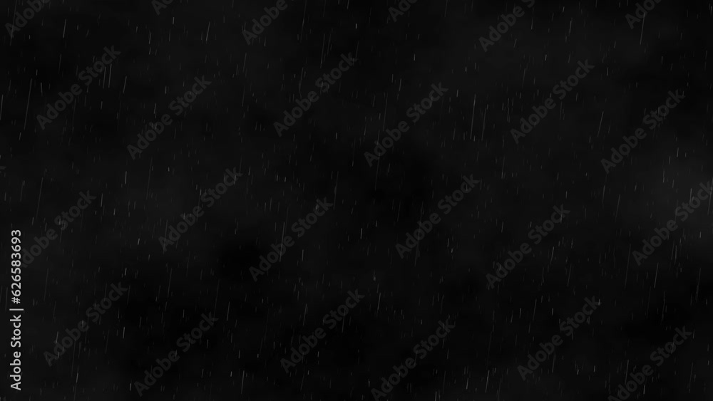 Heavy rain wall falling in front of the camera against black screen ...