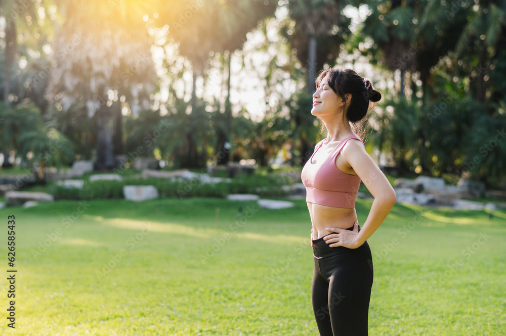 wellness healthy lifestyle with portrait of 30s Asian woman in pink ...