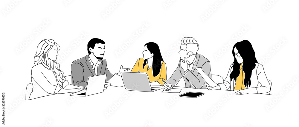 Team work business concept illustration. Different men and women ...