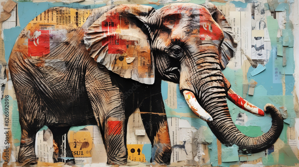 Elephant collage food concept in style of garden magazine cut retro ...