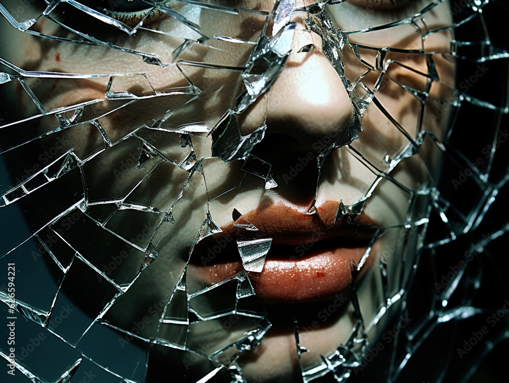 "Broken Reflection" Description: In this emotive image, a shattered mirror reflects the ...