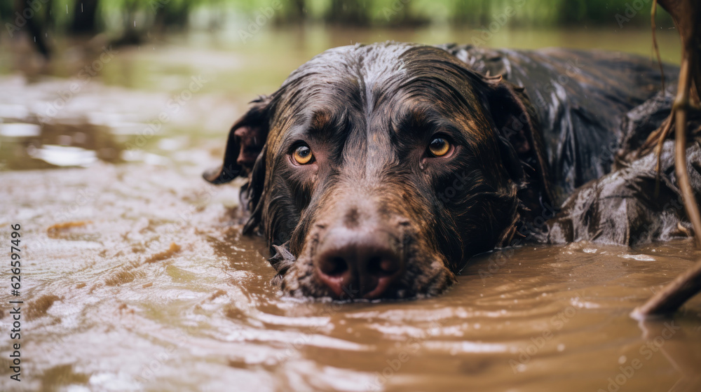 flood dog rescue, scared dog in the water generative ai Stock Photo ...