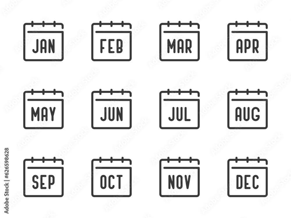 Сalendar months vector line icons. Date, Schedule and Timetable outline ...