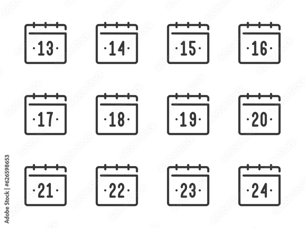 Calendar dates vector line icons. Calendar, Schedule and Timetable ...