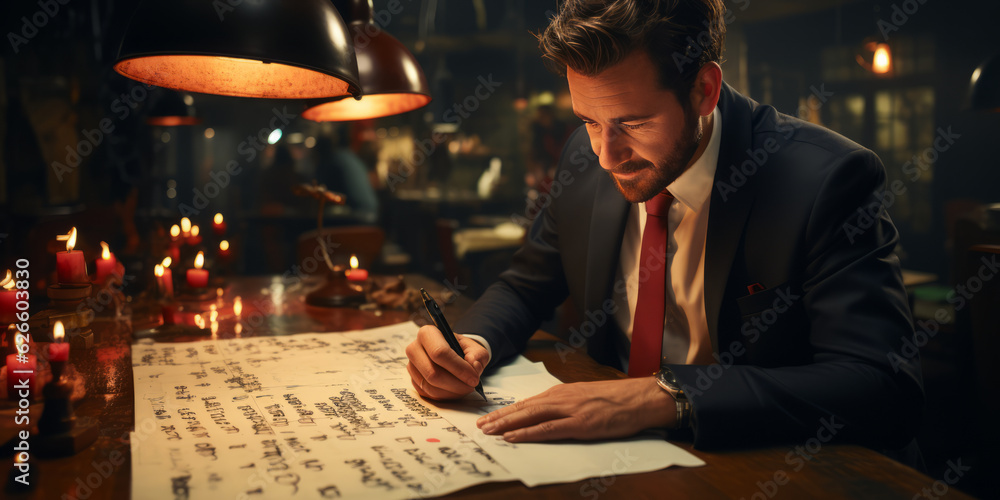 small procurement manager is holding a long tender task in the office ...