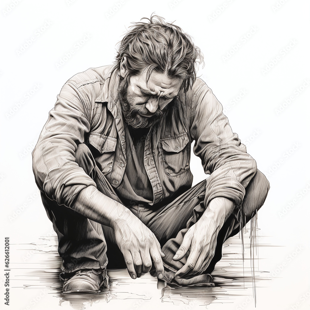 Crying in the Rain Series - Homeless Man Lost in Tears. A hungry ...