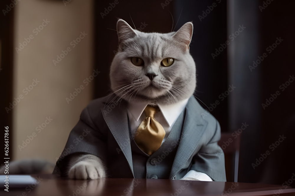 Big Boss Cat in a Suit Sitting in the Office Table: AI Generated Stock ...