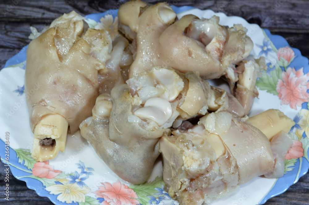 Arabic Egyptian cuisine of kawareh trotters with its traditional soup ...