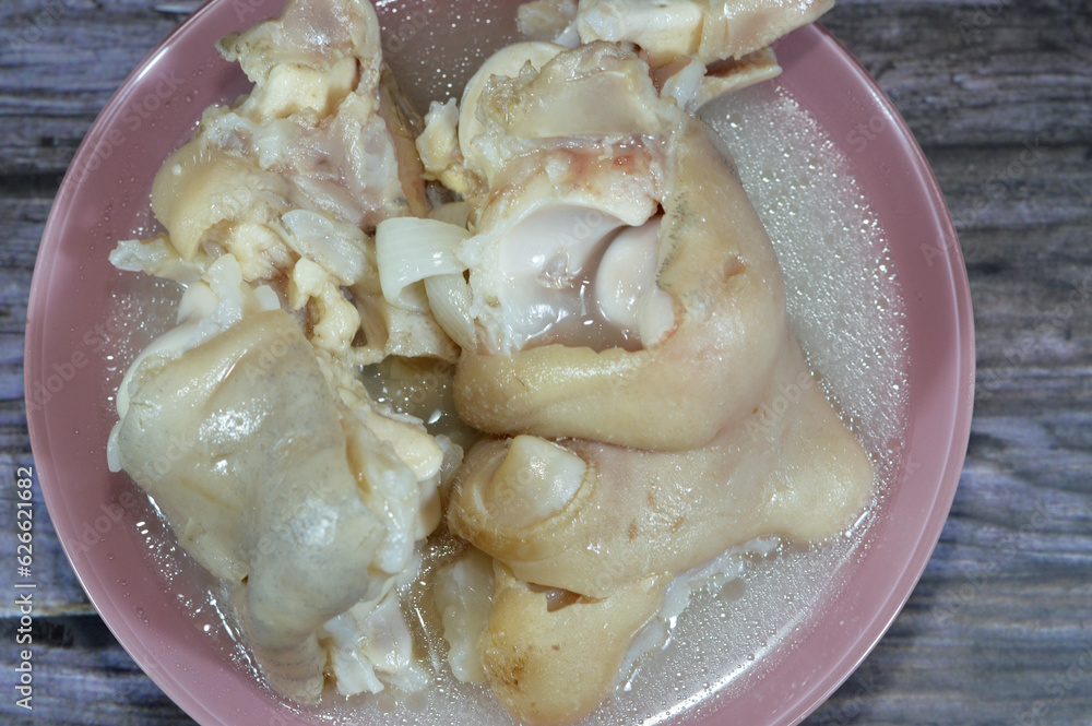 Arabic Egyptian cuisine of kawareh trotters with its traditional soup ...