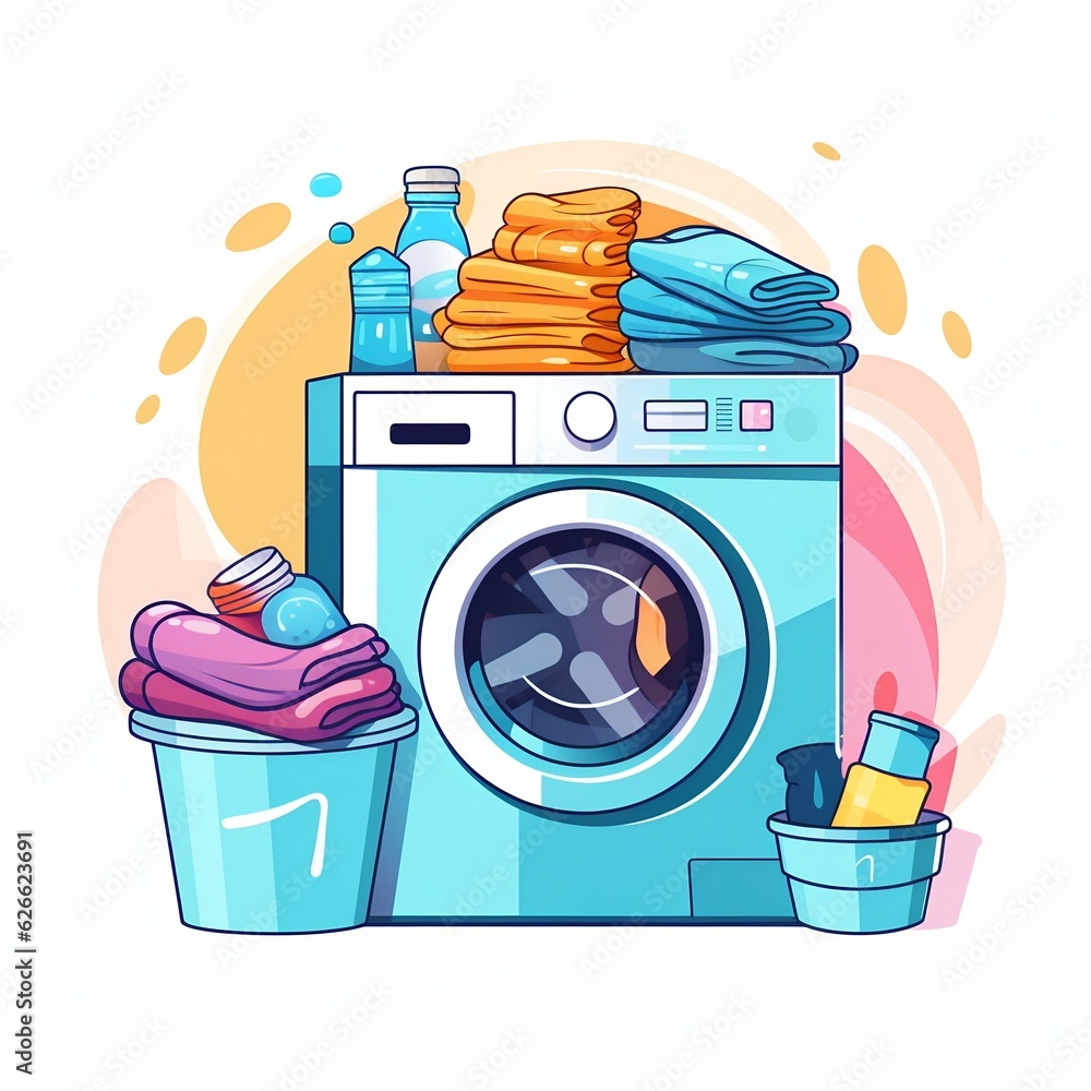 Washing machine and clothes. Laundry service concept isolated on white ...