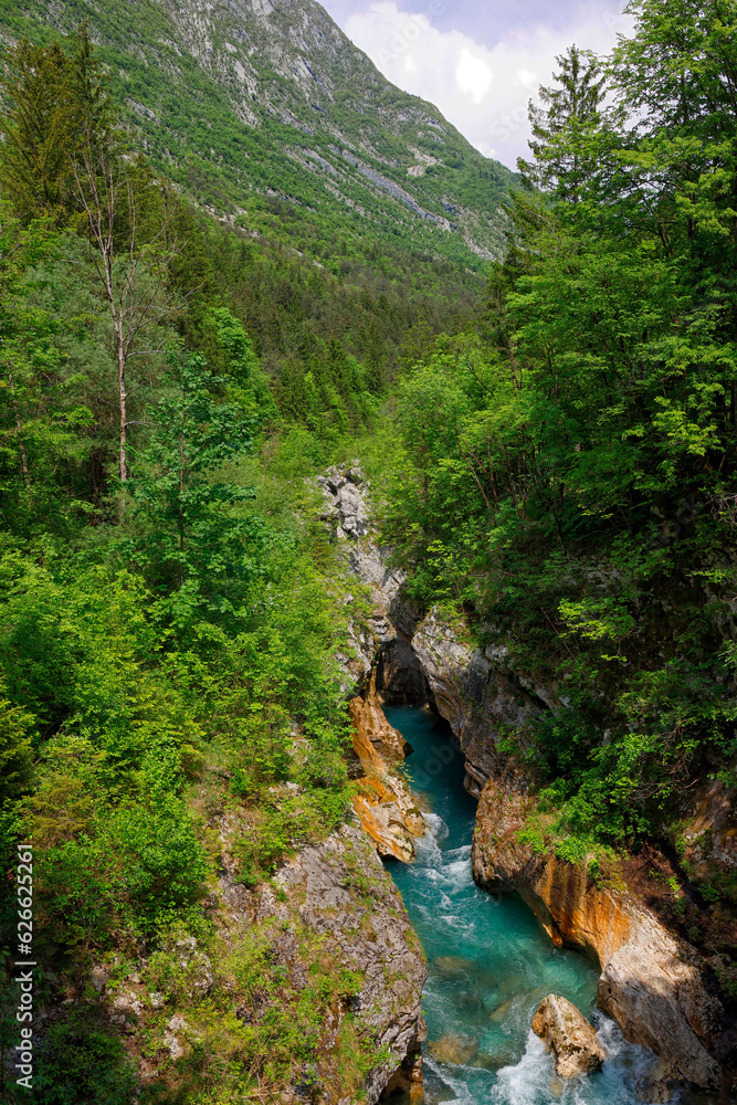 Velika Korita or Great canyon of Soca river, Bovec, Slovenia. Beautiful ...