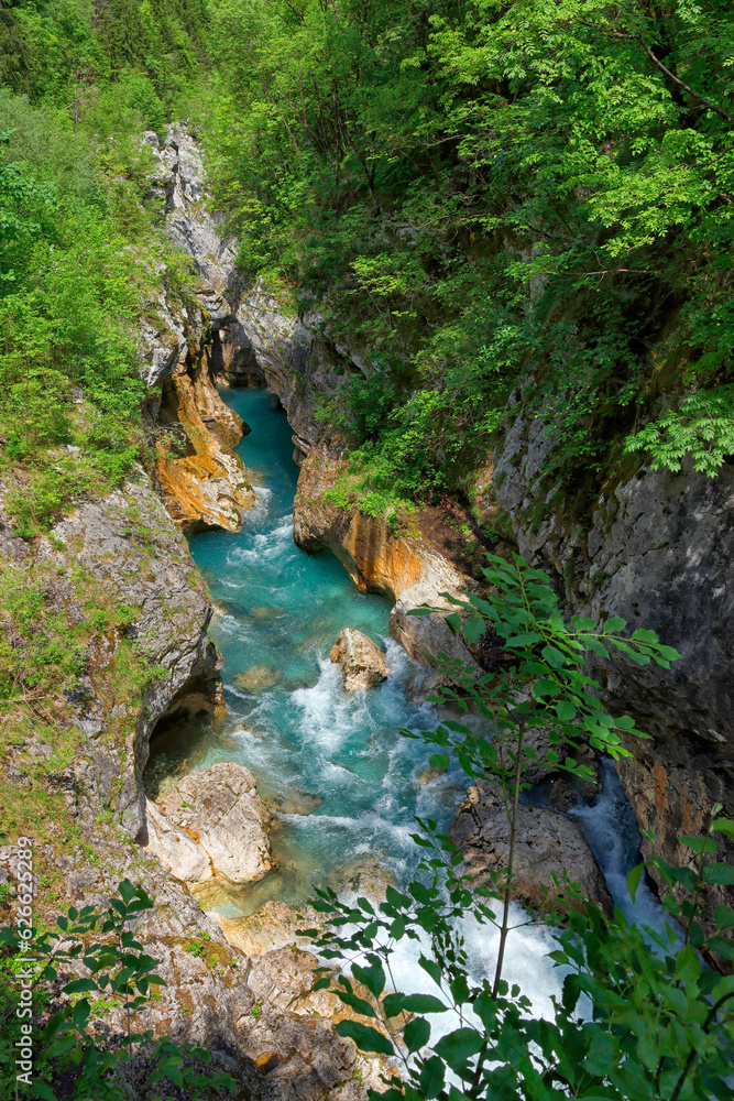 Velika Korita or Great canyon of Soca river, Bovec, Slovenia. Beautiful ...