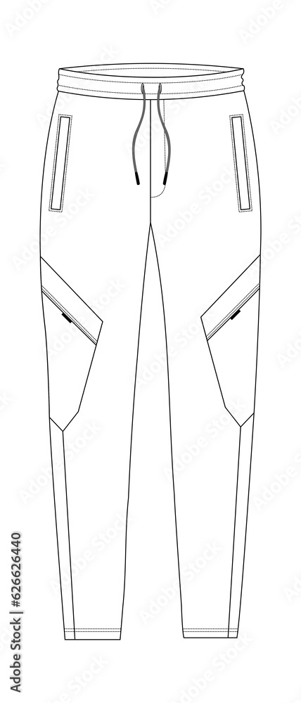 Technical Sketch Men and Boys TRACK PANT, pant outline design blank ...