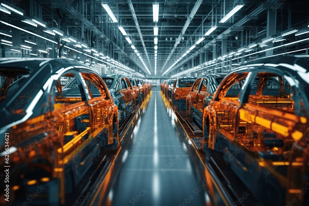 Modern car manufacturing factory, automobile assembly line, automotive ...