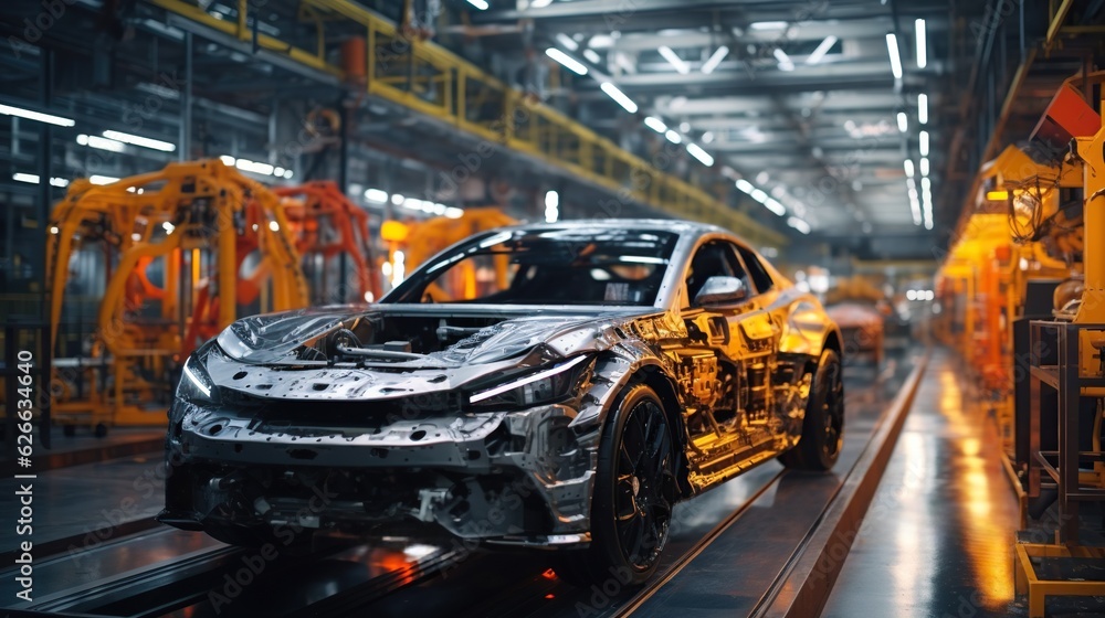 Modern car manufacturing factory, automobile assembly line, automotive ...