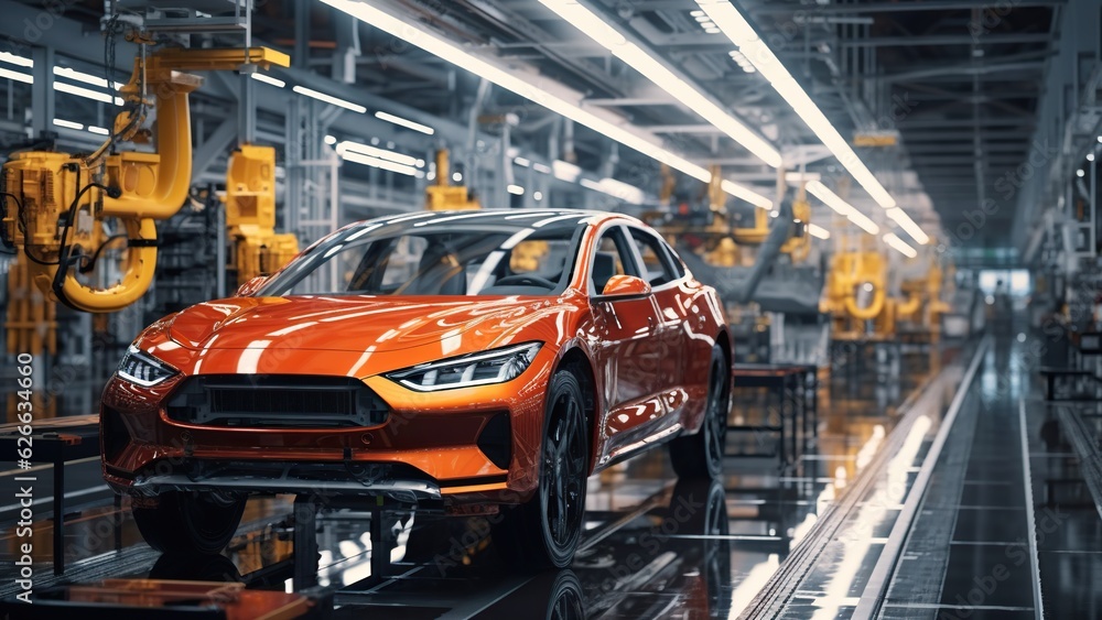 Modern car manufacturing factory, automobile assembly line, automotive ...