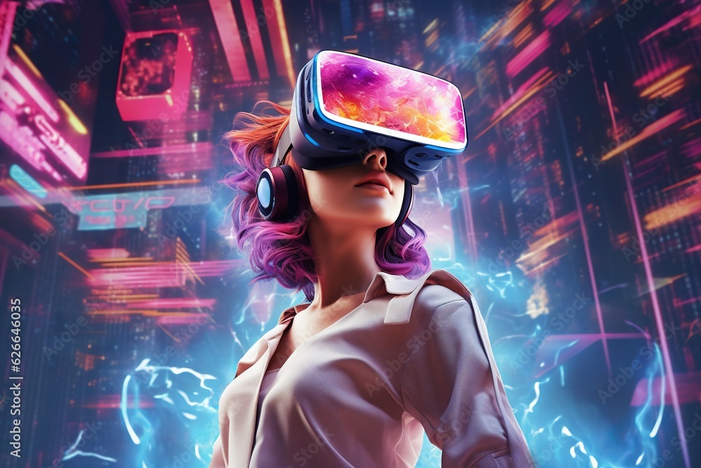Virtual reality female gamer in futuristic metaverse city, 3d avatar of ...