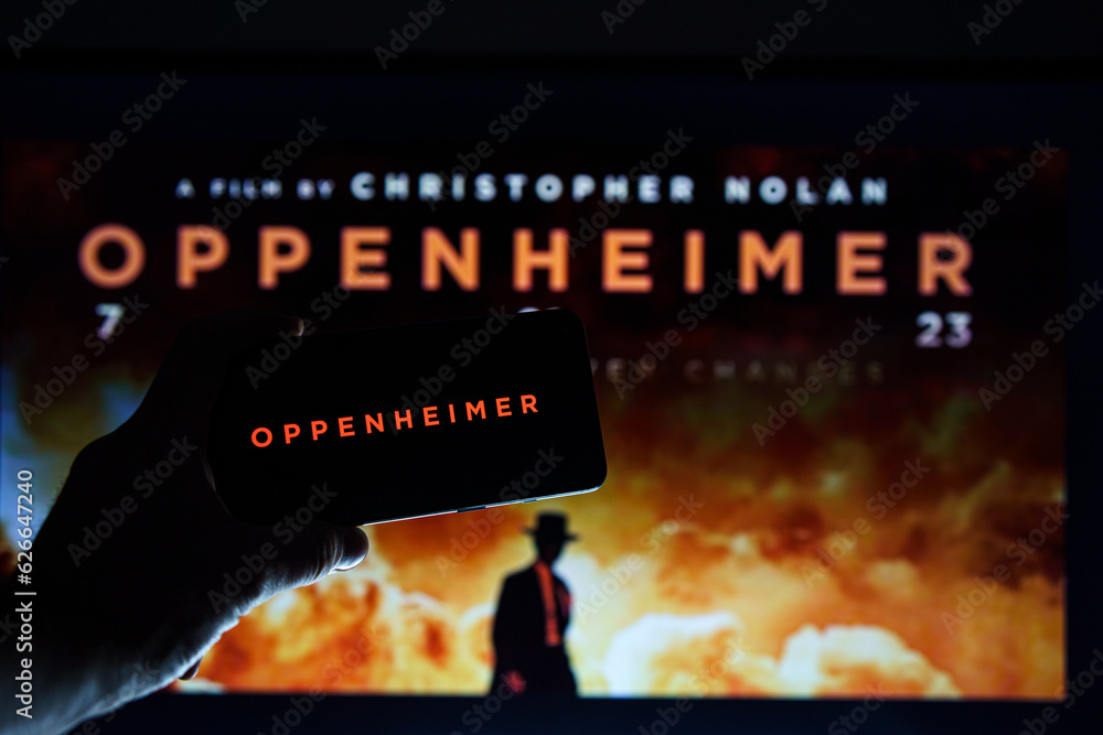 Oppenheimer movie logo and poster on screen Stock Photo | Adobe Stock