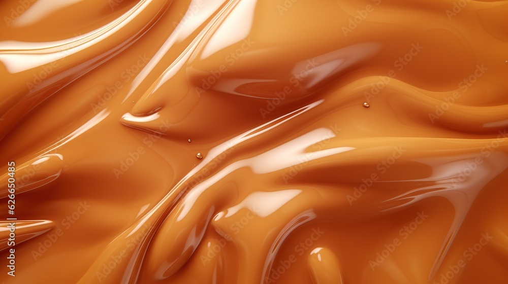 Liquid sweet melted caramel. Wavy abstract background. Peanut butter ...