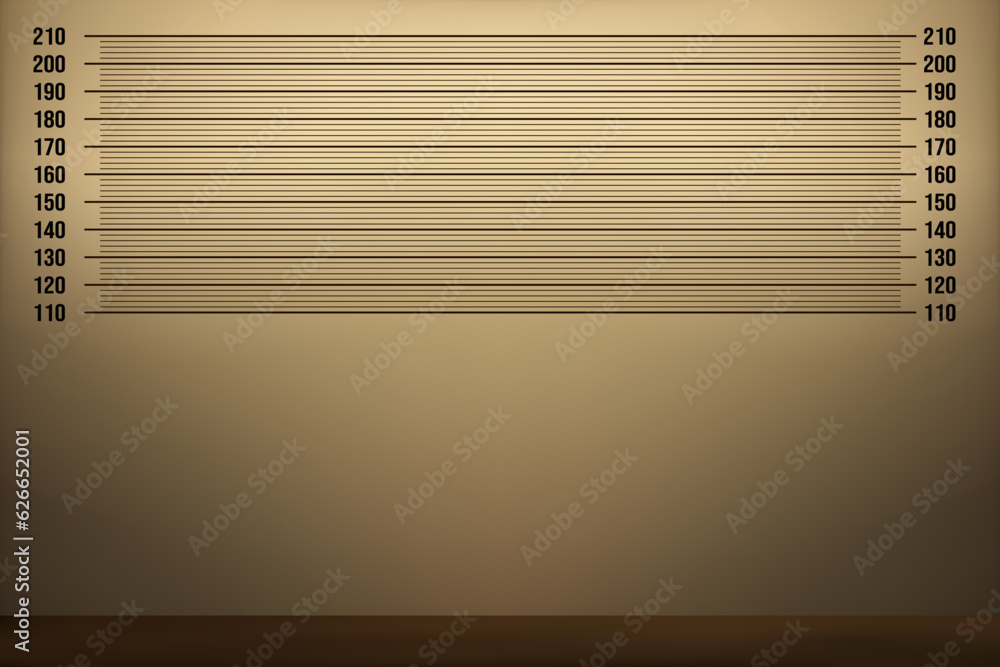 Realistic mugshot mockup. A dirty room with height markings in ...