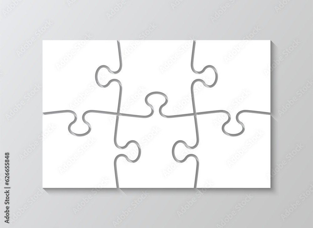 Puzzle mosaic layout with 6 details. Jigsaw pieces grid. Laser cut ...