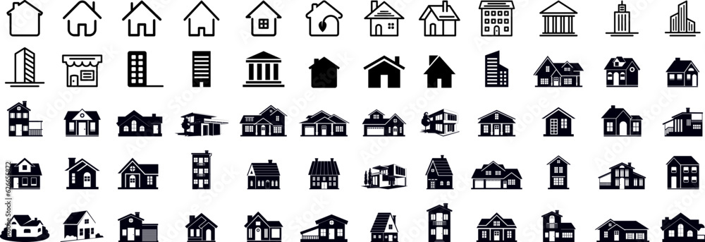 house and building icons. Real estate. Flat style houses symbols for ...