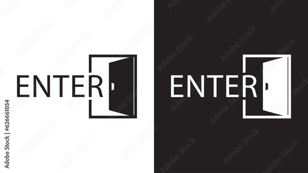 Entrance and exit vector icons and sign. Typography design. Open Close ...