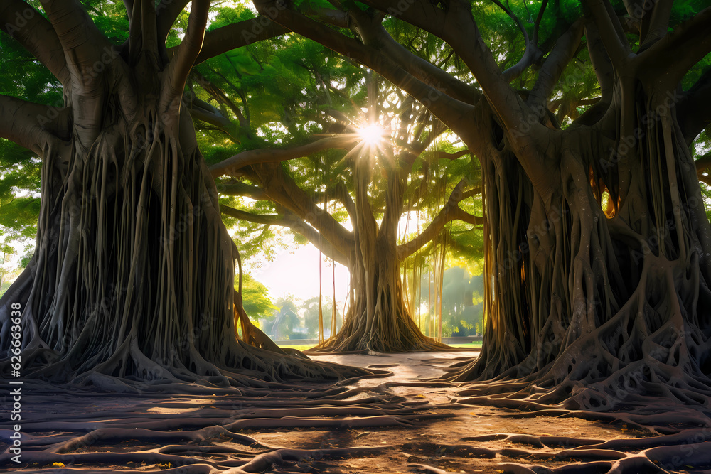 Banyan (Ficus benghalensis) - India - Trees have aerial roots that grow ...