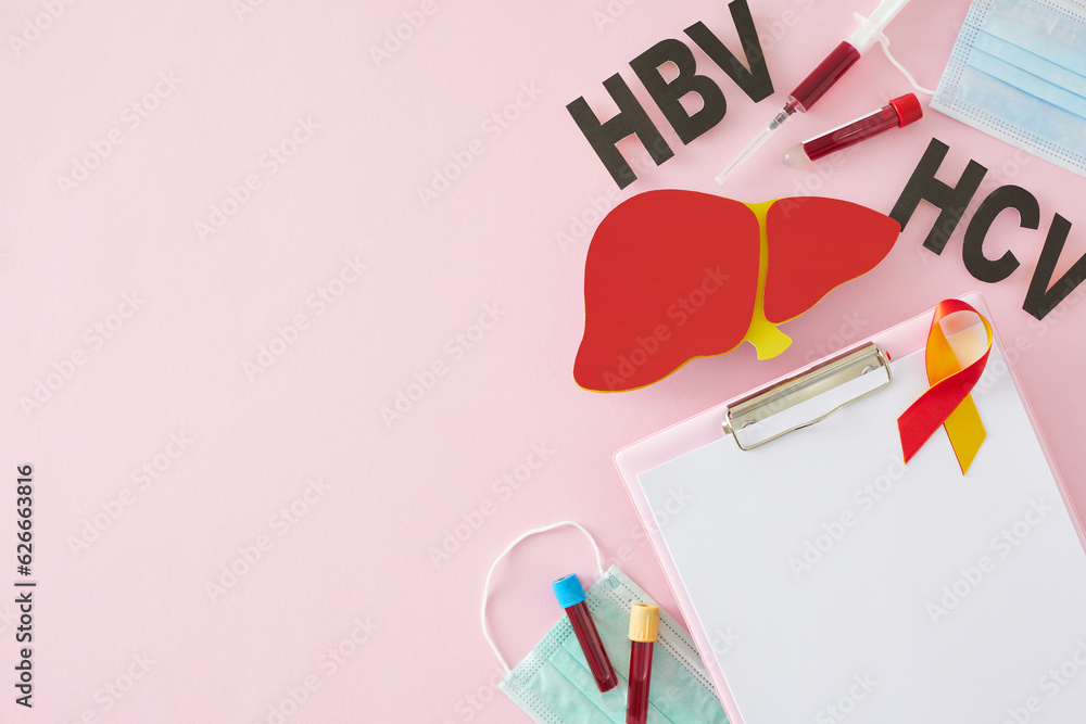 International Hepatitis Day idea. Top view shot of paper liver ...