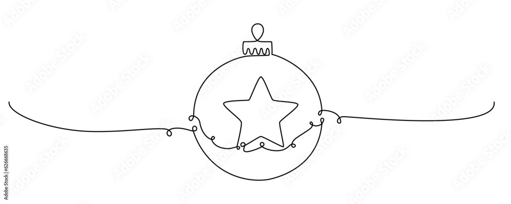 Christmas ball continues one single line hand drawing sketch. Vector ...