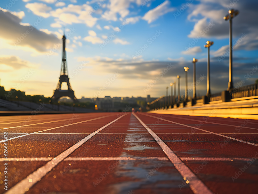 Olympic Games in Paris 2024. Olympic treadmill to Paris. Tartan track ...