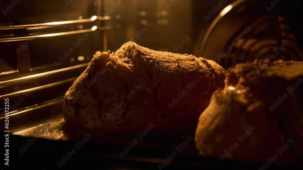 Vidéo Stock Bread baking in oven. Organic fresh bread. Timelapse. Loaf ...