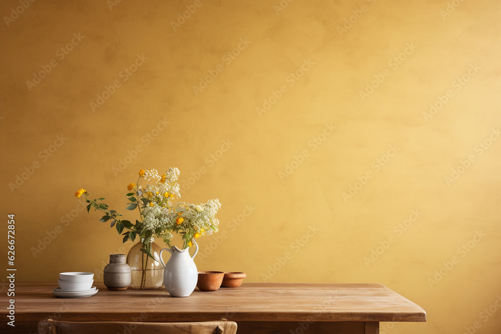 Textured mustard yellow wall copy space. Monochrome empty wall in ...