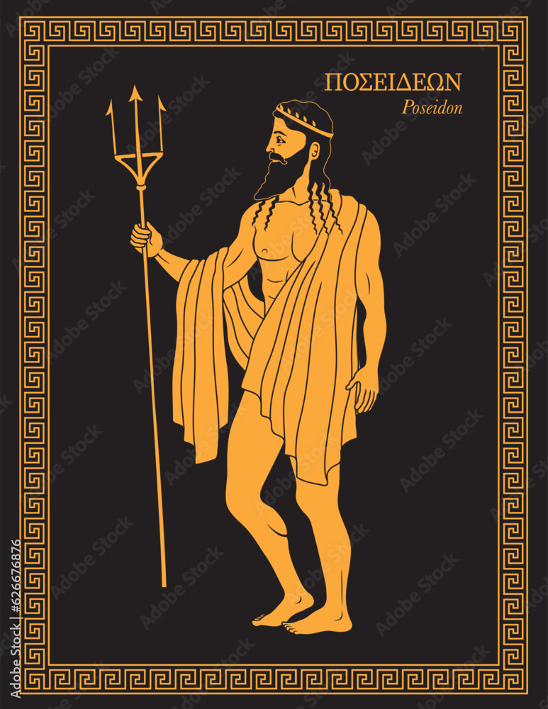 Vector illustration of the Greek god Poseidon, the god of the sea ...