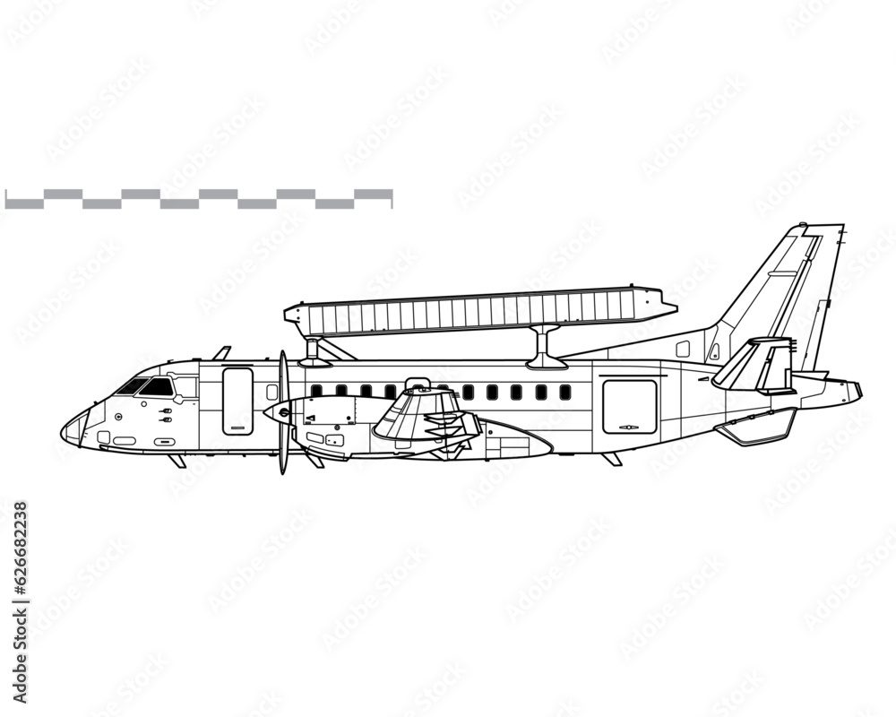 Saab 340 AEWC. Vector drawing of airborne early warning and control ...