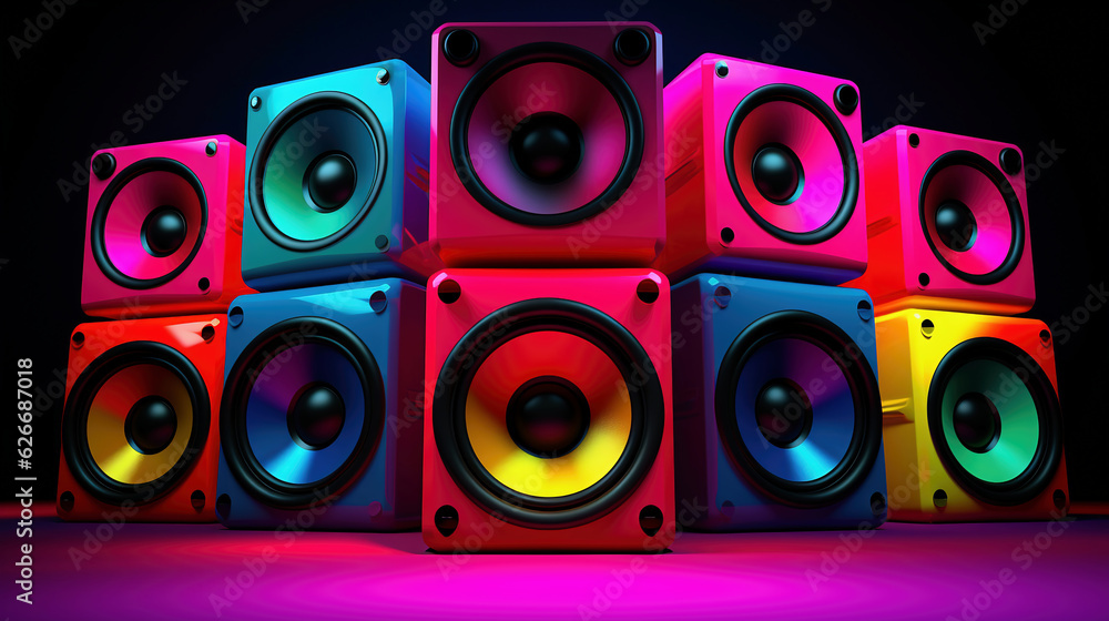 Stunning audio speakers in neon pink, electric blue, and lime green ...