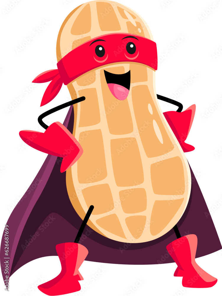 Cartoon peanut nut superhero character in super hero costume. Funny ...