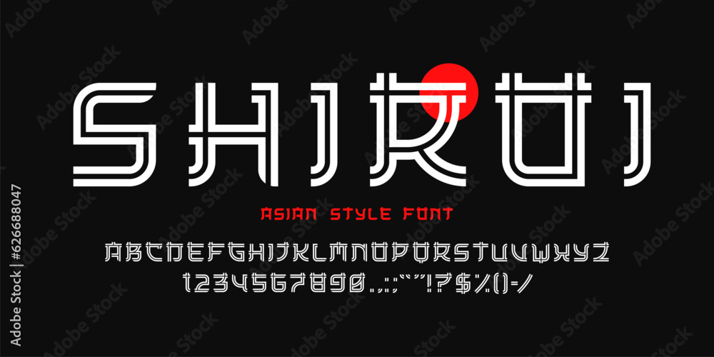 Oriental Japanese font, Asian type or sushi restaurant typeface ...