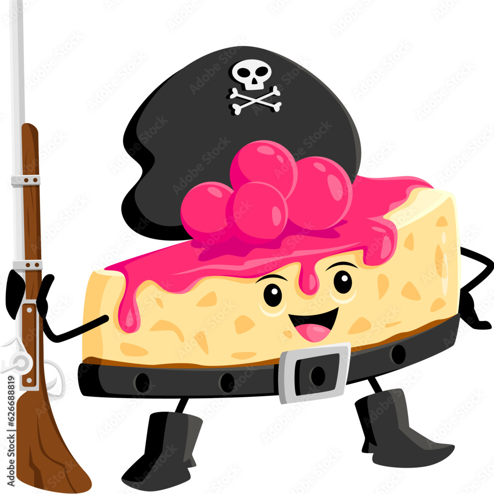 Cartoon fast food cake pirate and corsair character. Fast food cafe ...
