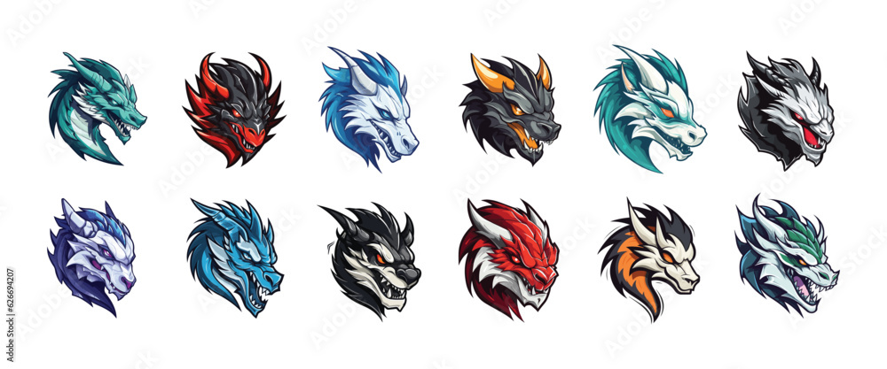 Set of Dragon Mascot design, Dragon Logo Collection Vector illustration ...