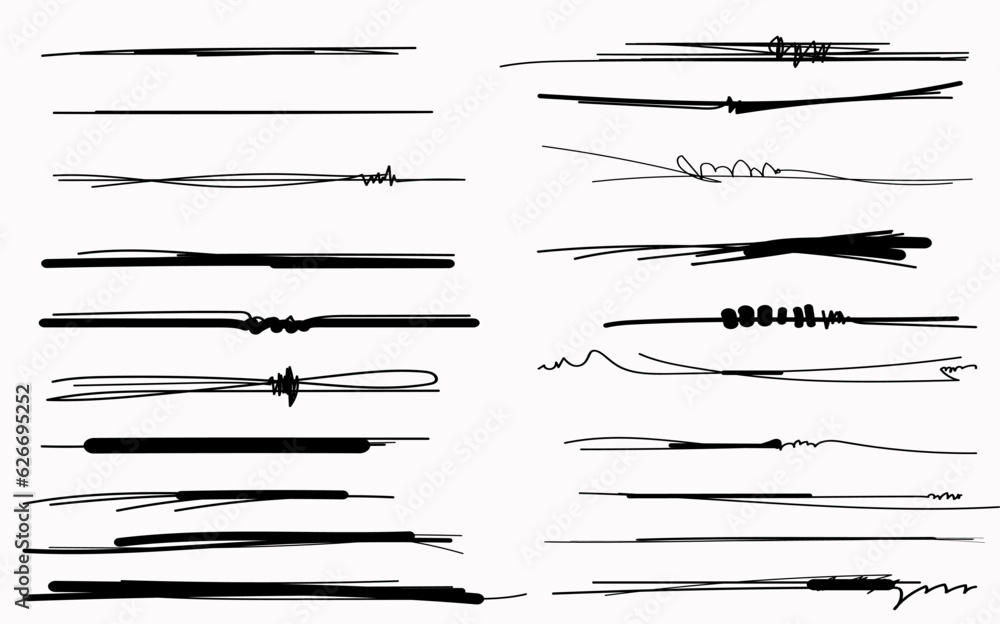 scribble hand line set, Underline markers collection. Vector ...