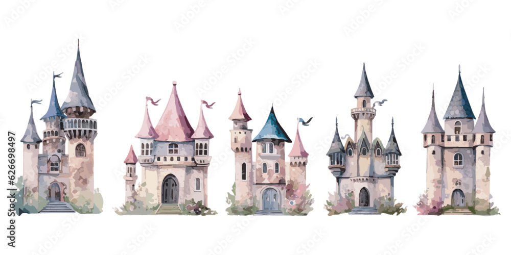 Watercolor beauty Fairytale Castle clipart for graphic Stock Vector ...