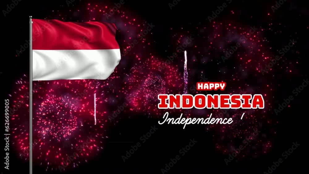 Vidéo Stock Happy Indonesia Independence Day animation with Indonesia flag and fireworks ...