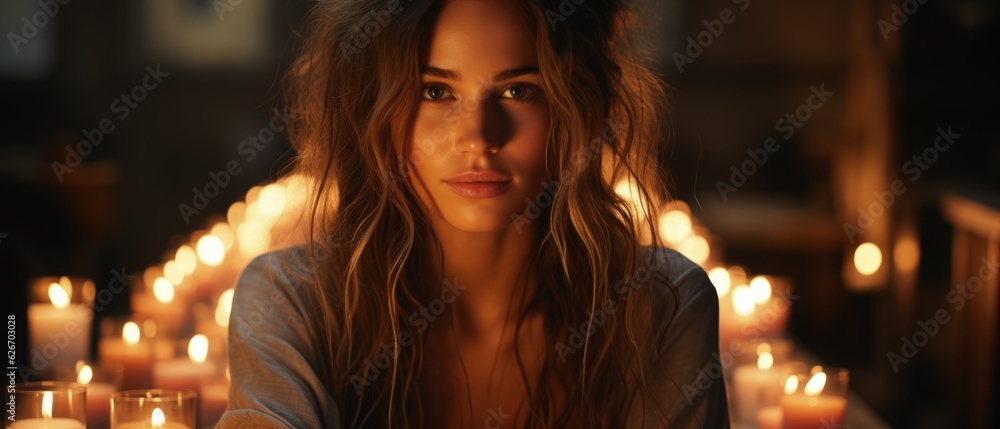 Candlelight Beauty Portrait depicts a woman’s radiant face by ...