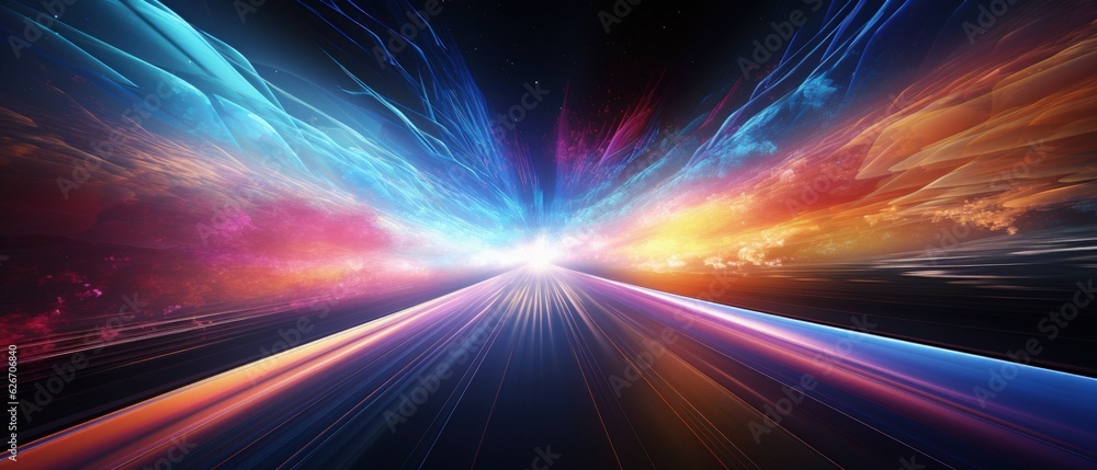 Dynamic lightspeed tunnel with vibrant hues, neon-lit speedway ...