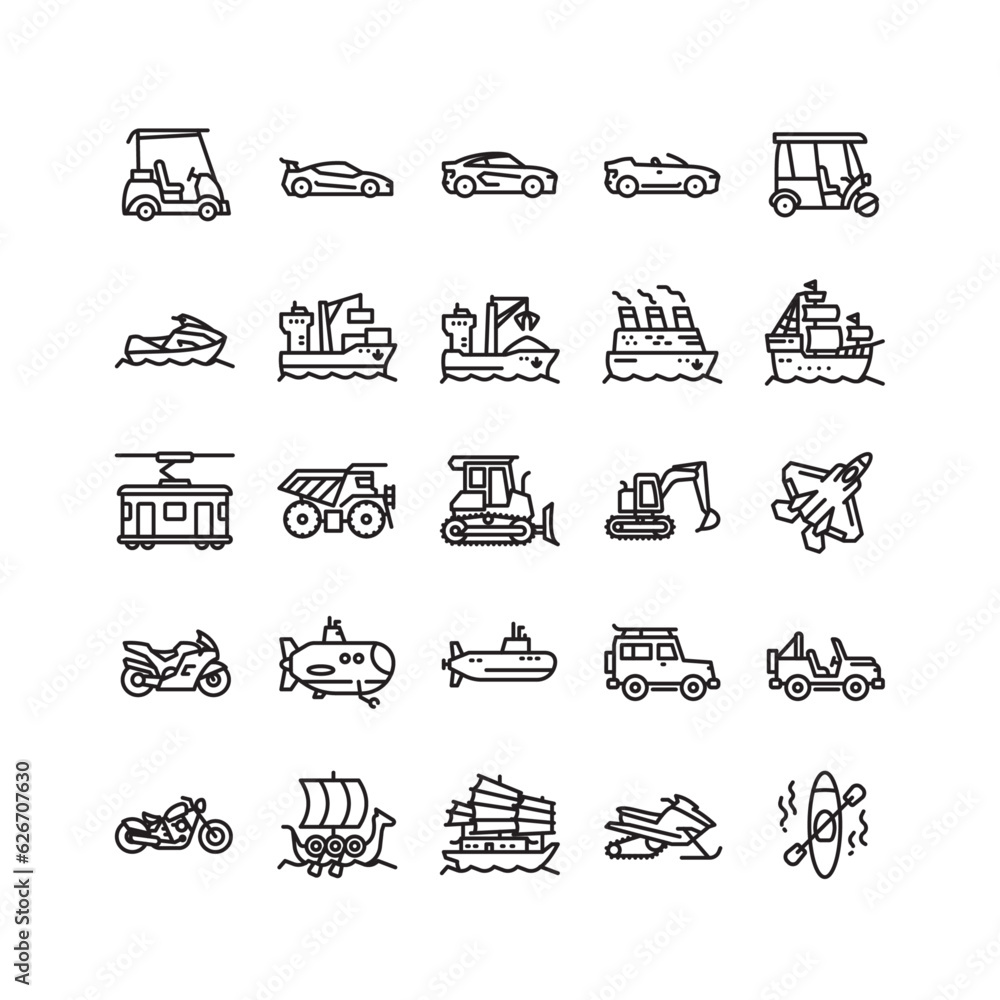 Simple Set of Transportation-Related Vector Line Icons Contains such ...