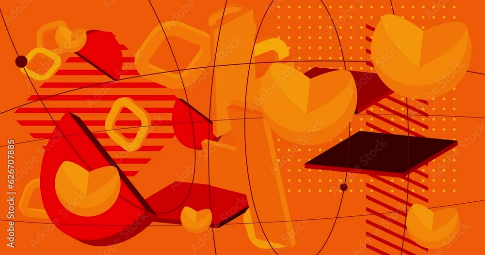 Busy red, orange geometric background video template. Abstract shape ...