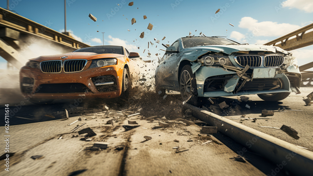 Two cars collide on the freeway wide Stock Illustration | Adobe Stock